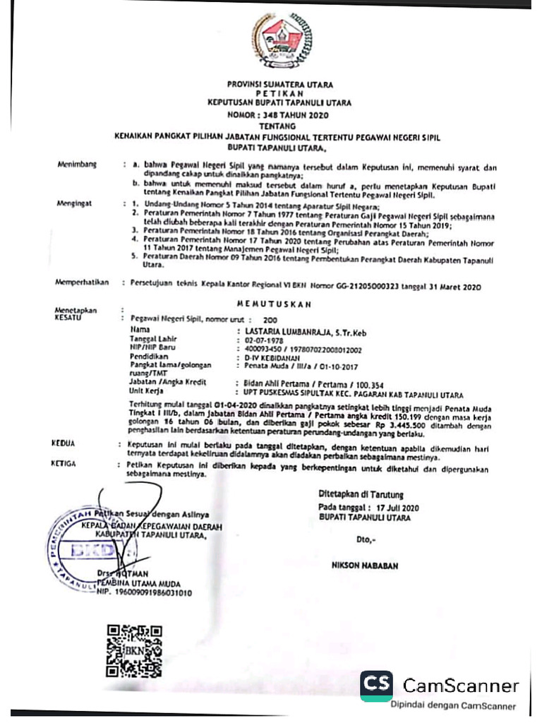 SK Pangkat Terakhir Puskesmas Sipultak | PDF