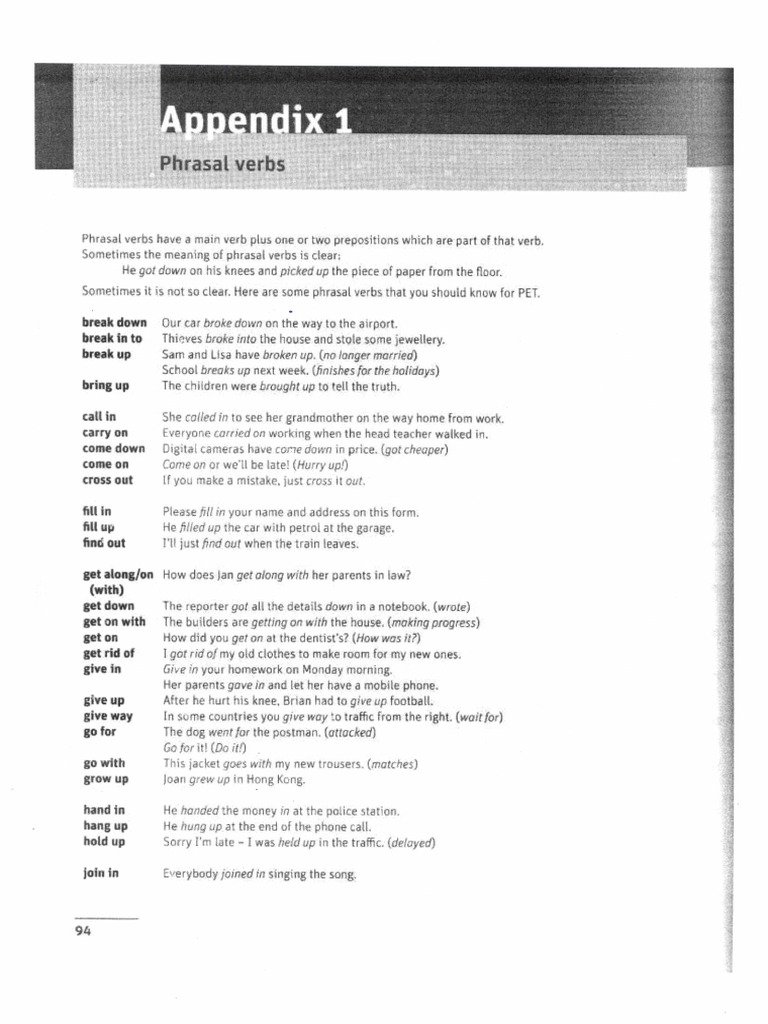 B1 PET Phrasal Verbs | PDF