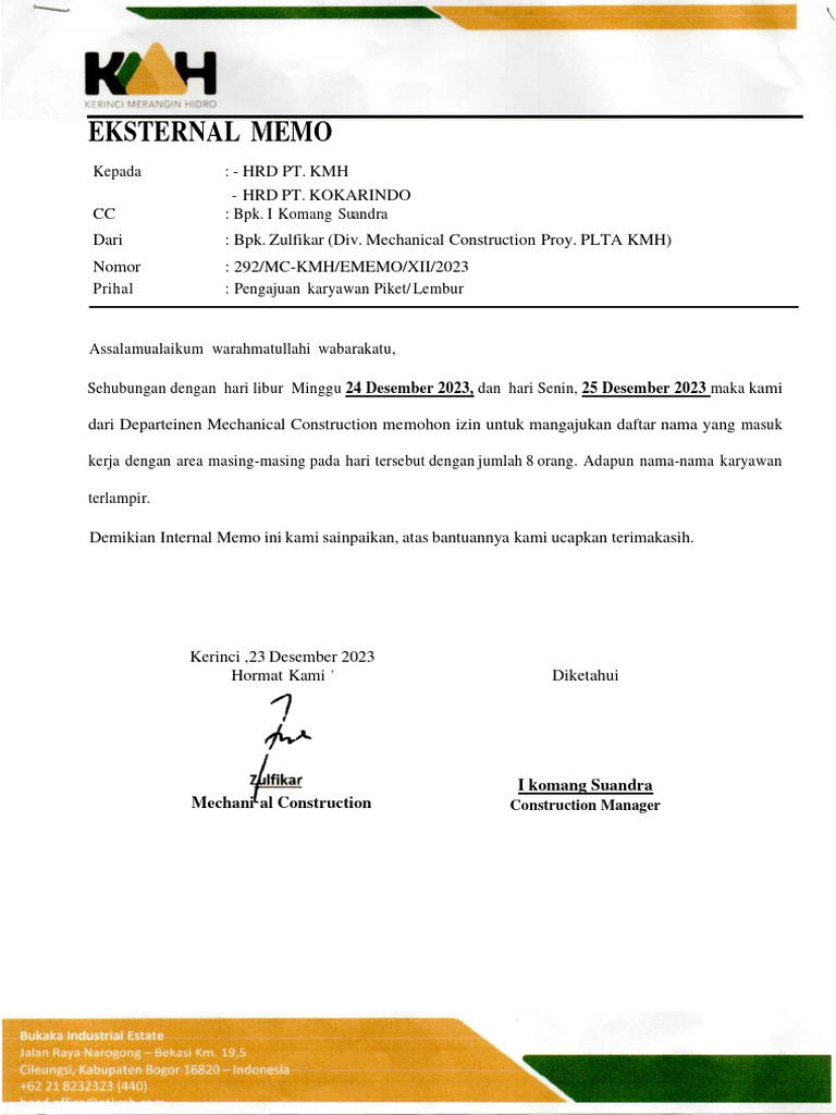 Pengajuan Piket Atau Lemburan | PDF