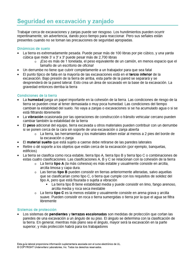 Excavation and Trenching Safety US JobAid ES | PDF | Tierra | Contaminación