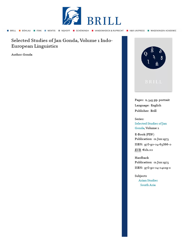 Selected Studies of Jan Gonda, Volume 1 Indo-European Linguistics | PDF