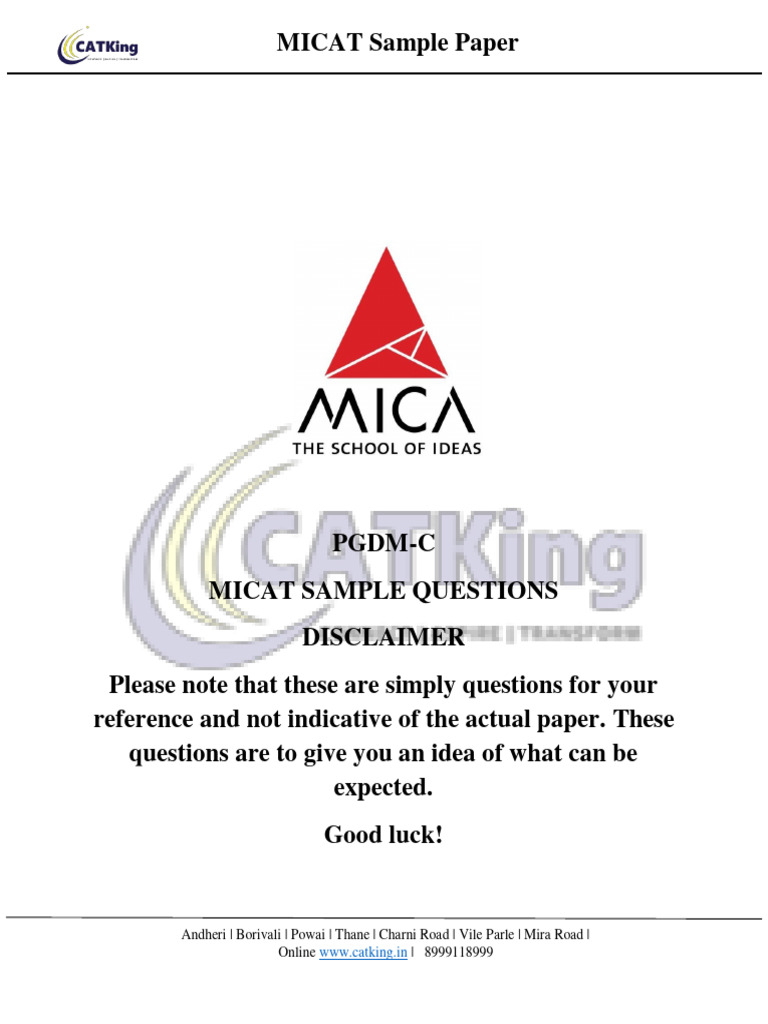 MICAT Sample Paper: Andheri - Borivali - Powai - Thane - Charni Road ...