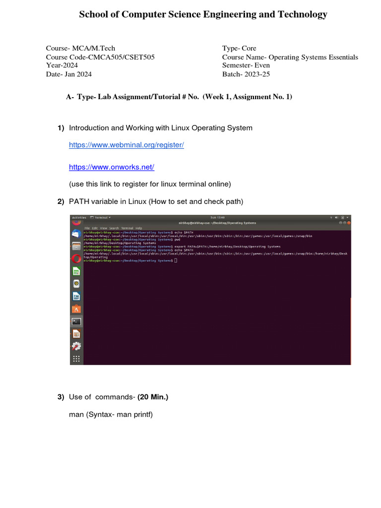 Lab 1-Linux Commands Basics MCA-Mtech | PDF | Computer File | Operating System