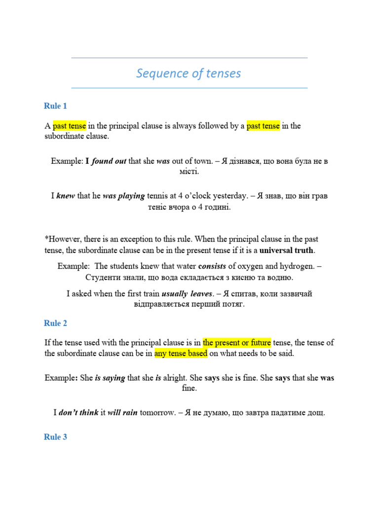 Sequence of Tenses | PDF | Grammatical Tense