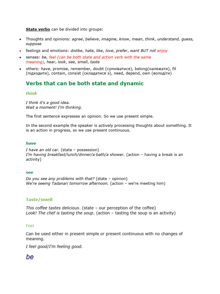 Understanding Stative Verbs | PDF | Thought | Feeling