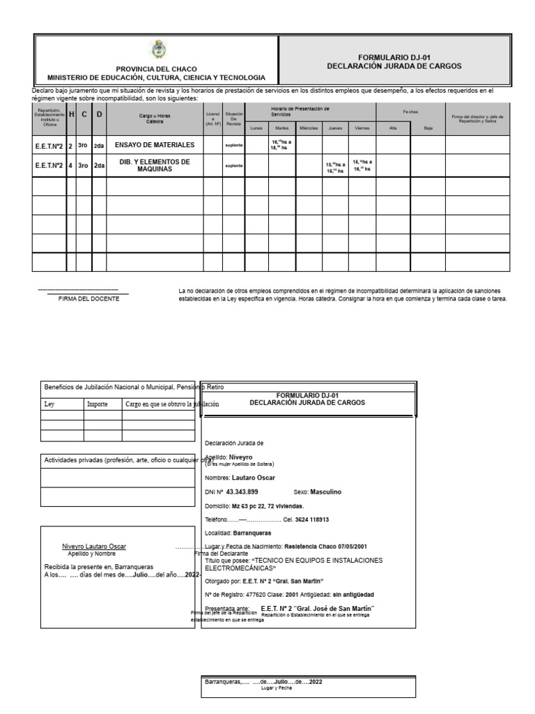 Declaración Jurada Eet 2 07 2022 1 Pdf