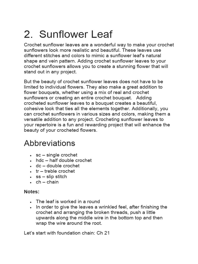 Crochet Sunflower Leaf Pattern Guide | PDF