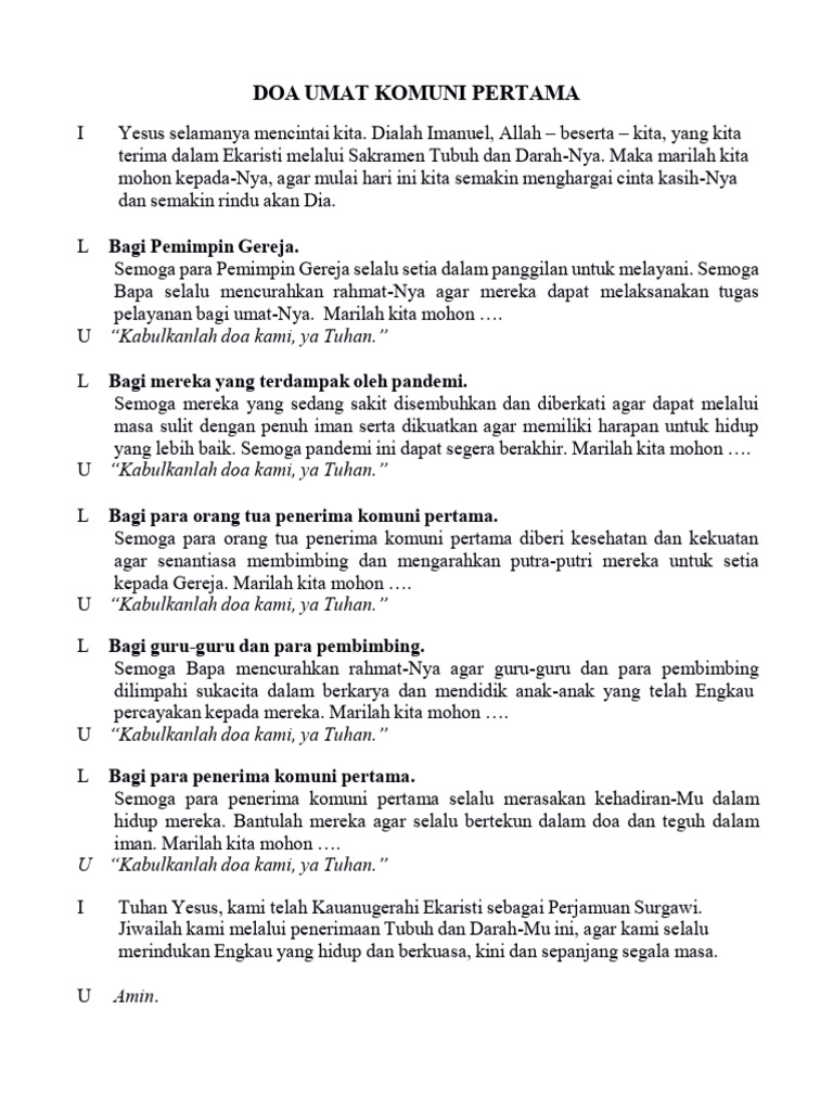 Doa Umat untuk Komuni Pertama | PDF