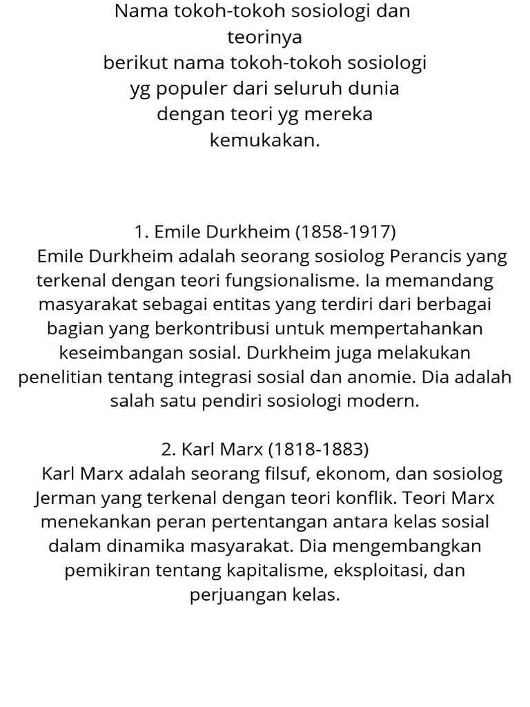 Nama tokoh-tokoh sosiologi dan teorinya berikut nama tokoh-tokoh sosiologi yg populer dari ...