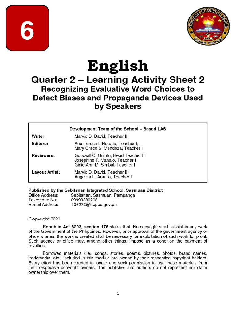 LAS - English 6 Q2 | PDF | Bias | Propaganda
