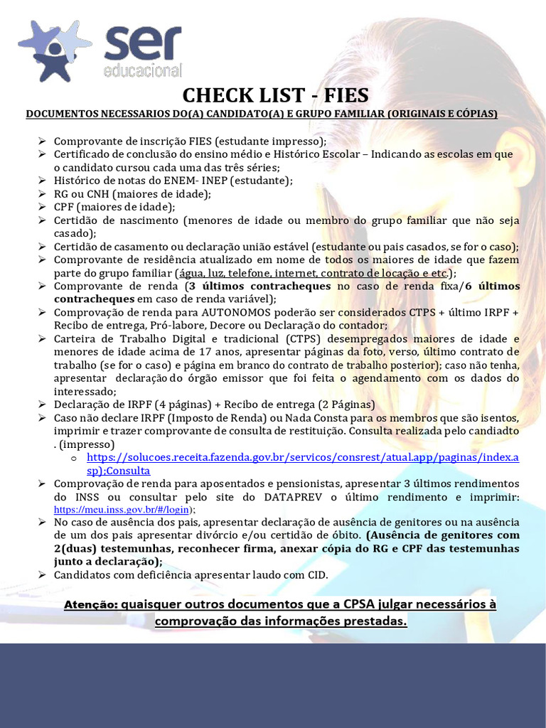 Check List Fies Atualizado.1 | PDF | Ciências Sociais | Direito