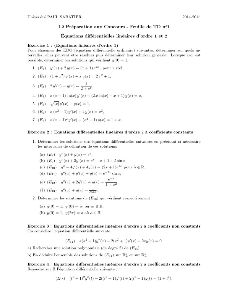TD1 Equa Diff | PDF | Équations | Analyse mathématique