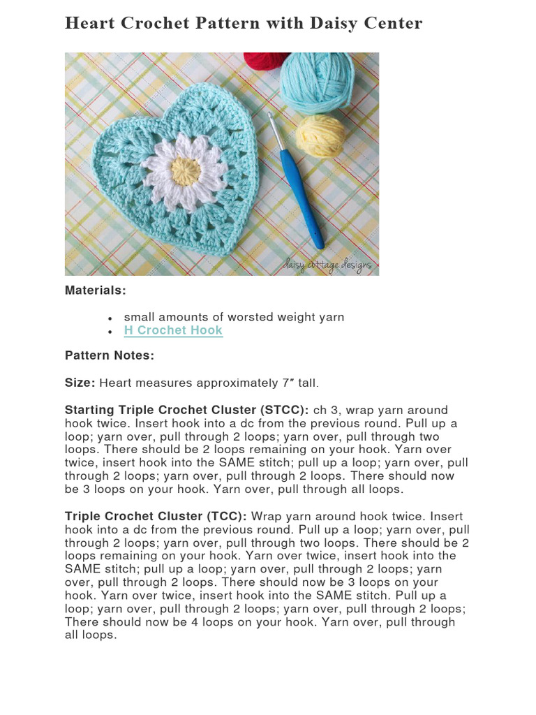 Heart Crochet Pattern With Daisy Center | PDF | Crochet | Yarn