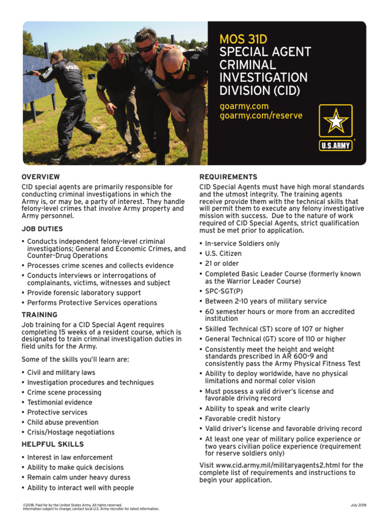 MOS 31D - FactSheet | PDF | Police | Special Agent