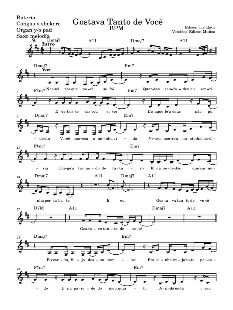 Partitura "Gostava Tanto de Você" | PDF