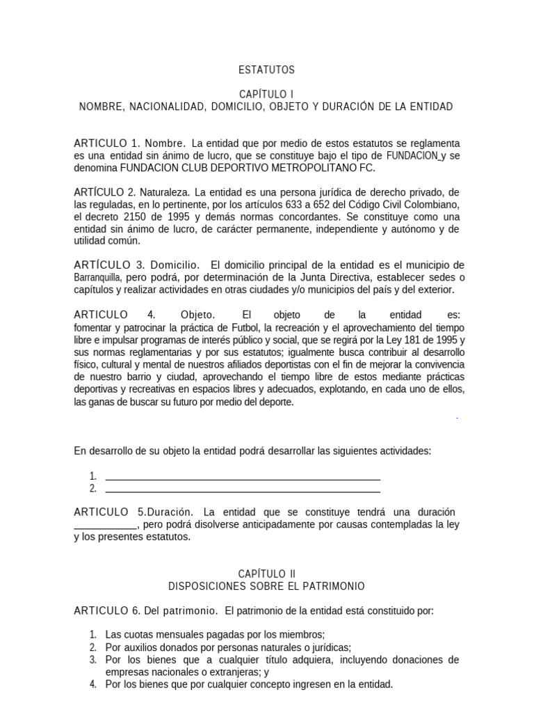 Modelo Estatutos para Fundación Corporación o Asociación | Descargar ...