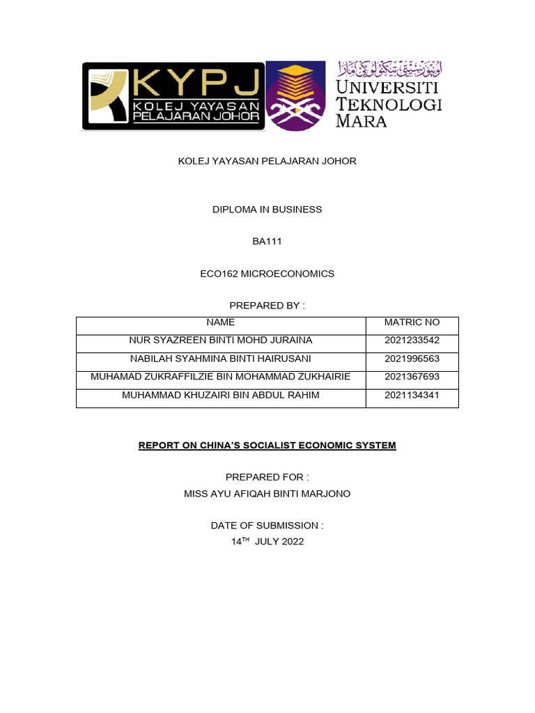 Eco162 Group Assignment - Nur Syazreen, Nur Syahmina, Zukraffilzie and ...