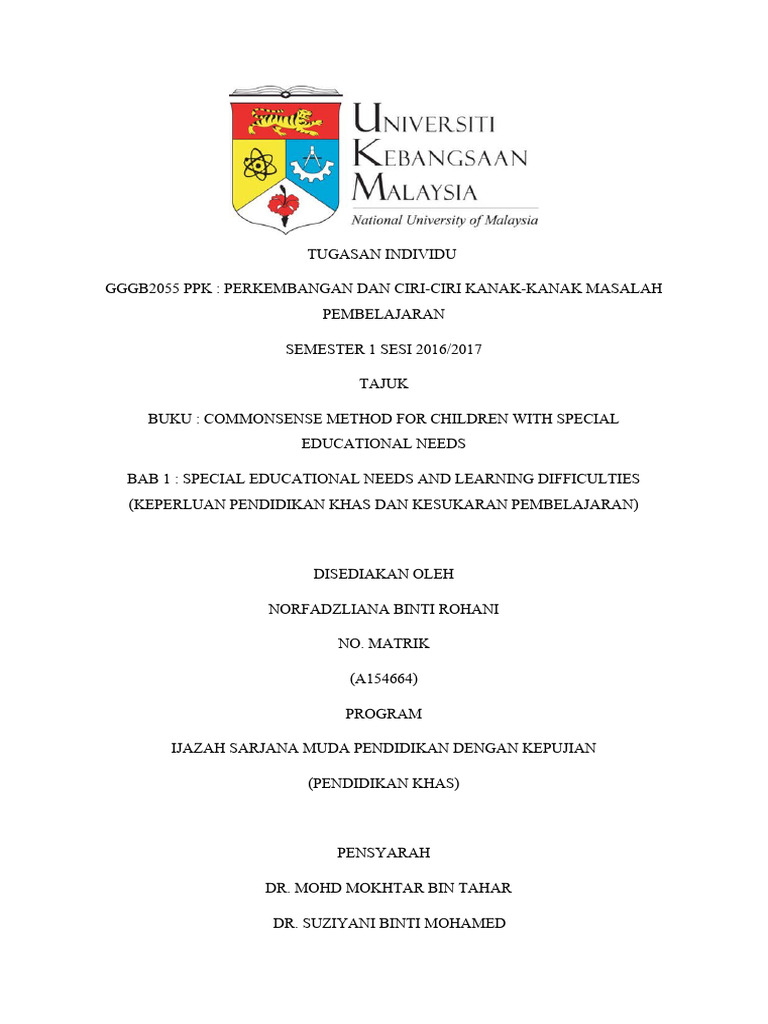 Keperluan Pendidikan Khas Dan Kesukaran Pembelajaran | PDF