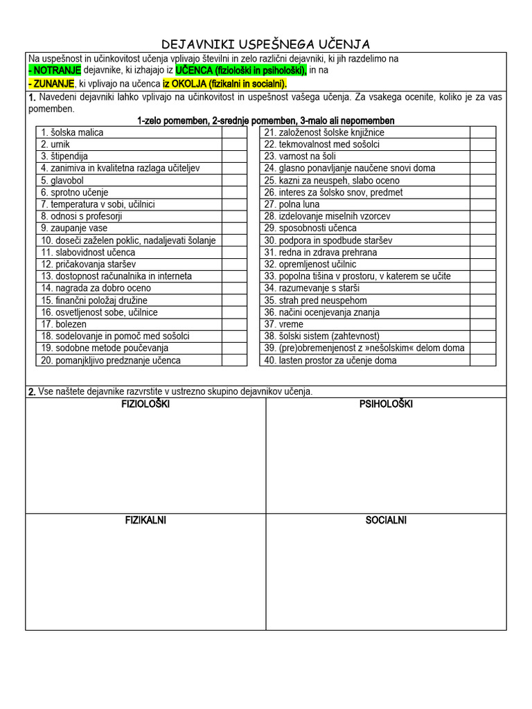 UD-2-dejavniki učenja-FIZIOLOŠKI-UL | PDF