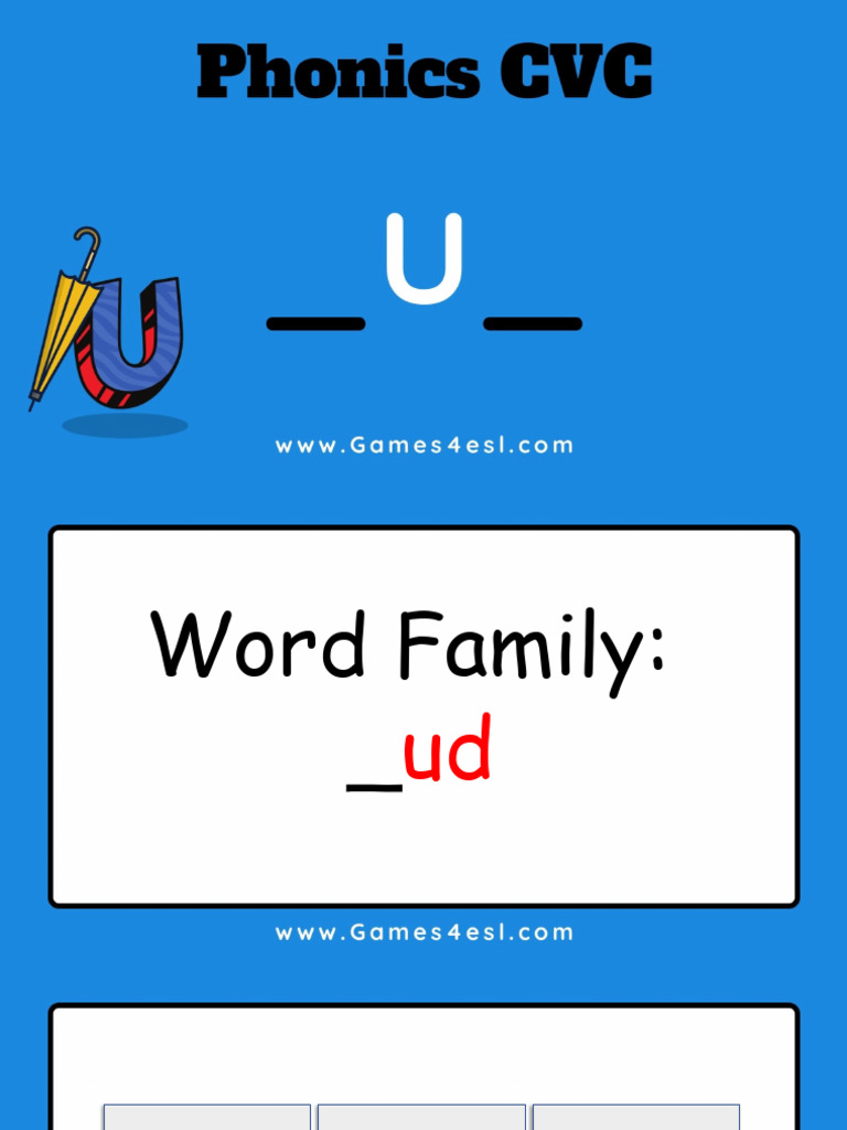 Phonics CVC Letter U Word Family Ud Up Us | PDF