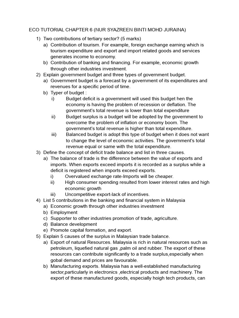 Eco Tutorial Chapter 6 | PDF | Balance Of Trade | Balanced Budget