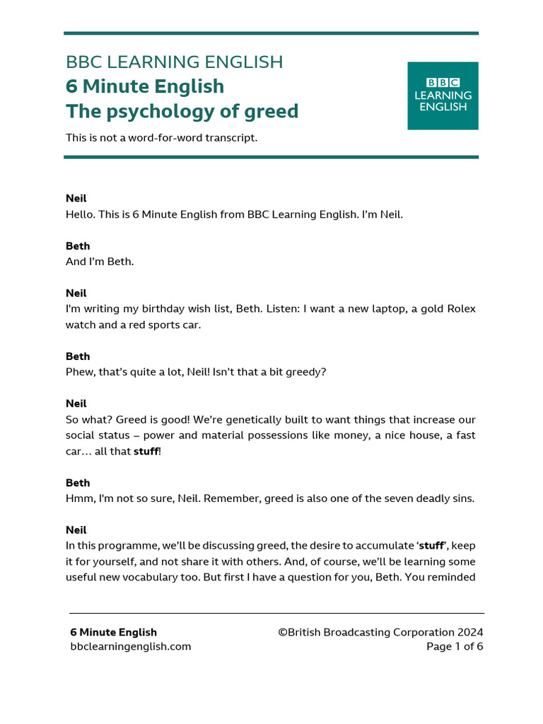 1 The Psychology of Greed | PDF | Empathy | Greed