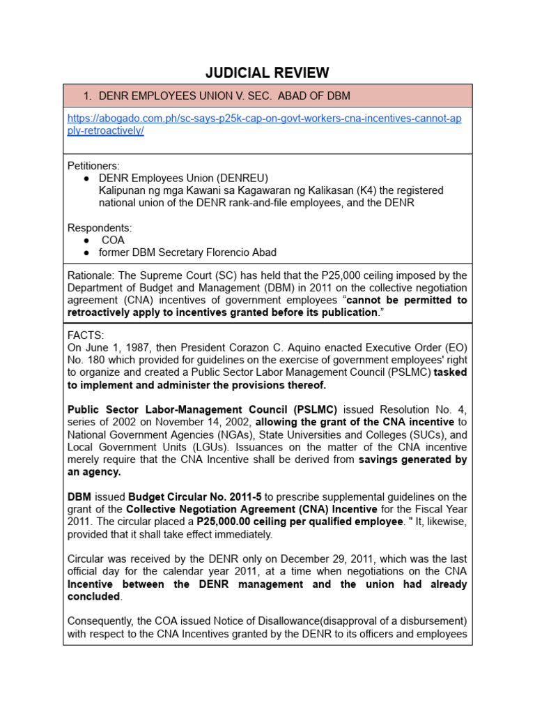 DENR Union vs. Abad: CNA Incentives Case | PDF | Writ Of Prohibition ...