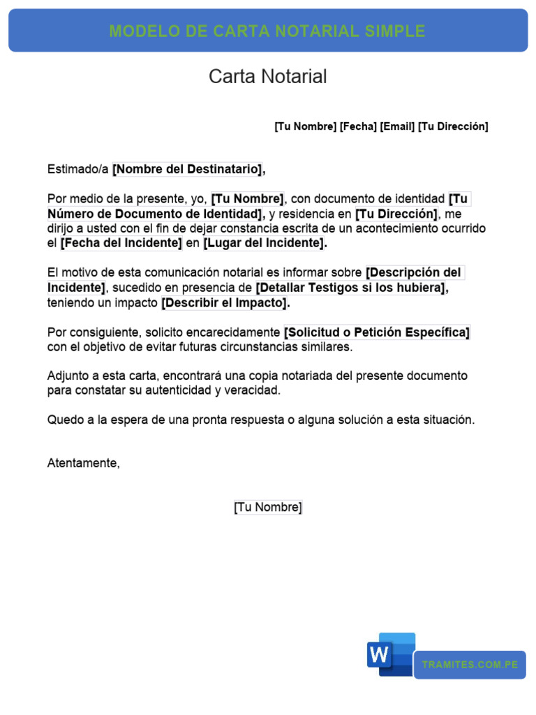 Formato De Carta Notariada