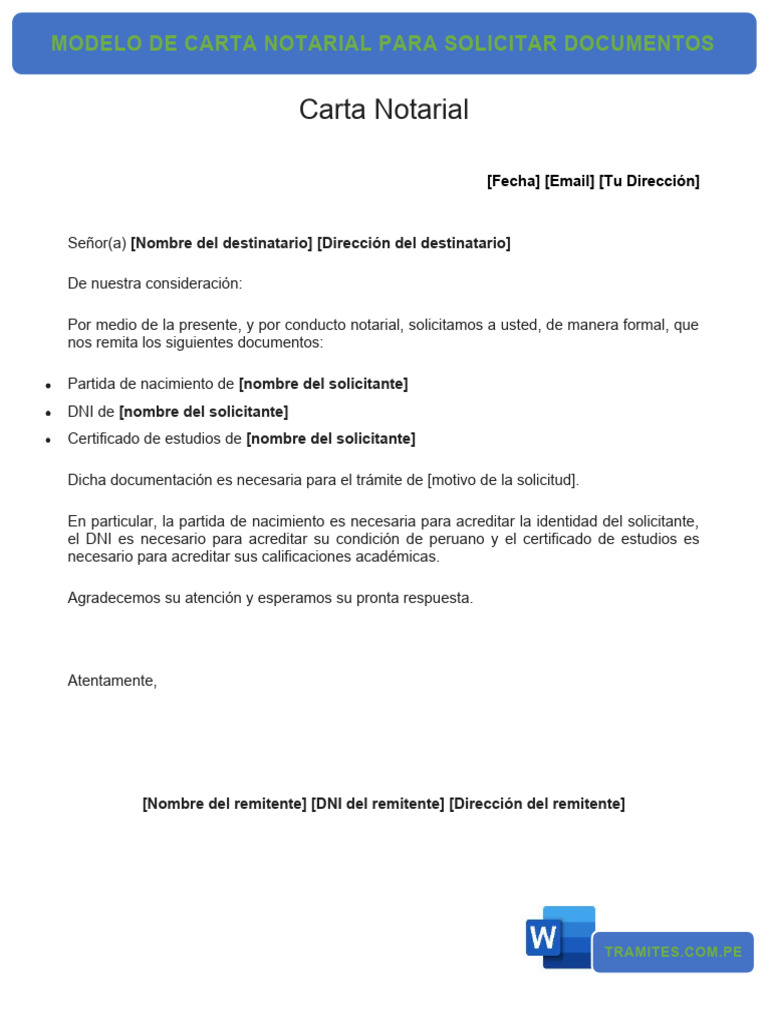 Modelo de Carta Notarial para Solicitar Documentos | PDF