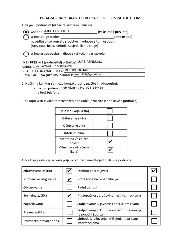 Online Obrazac Za Prijavu - Fillable 2 | PDF