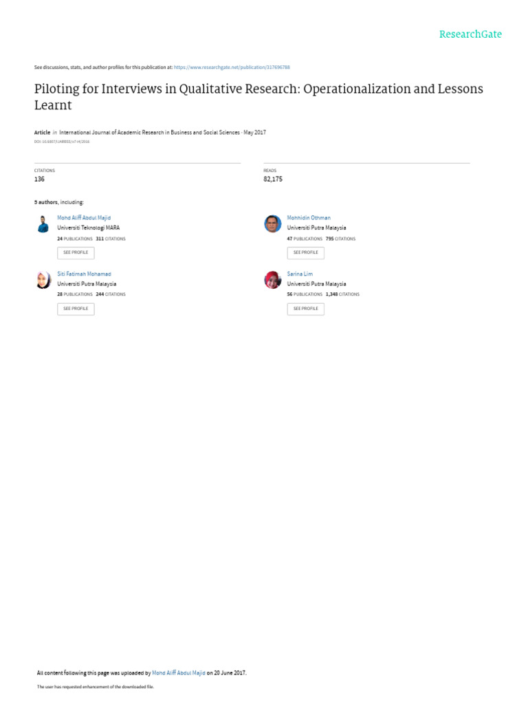 Piloting For Interviews in Qualitative Research Operationalization and ...