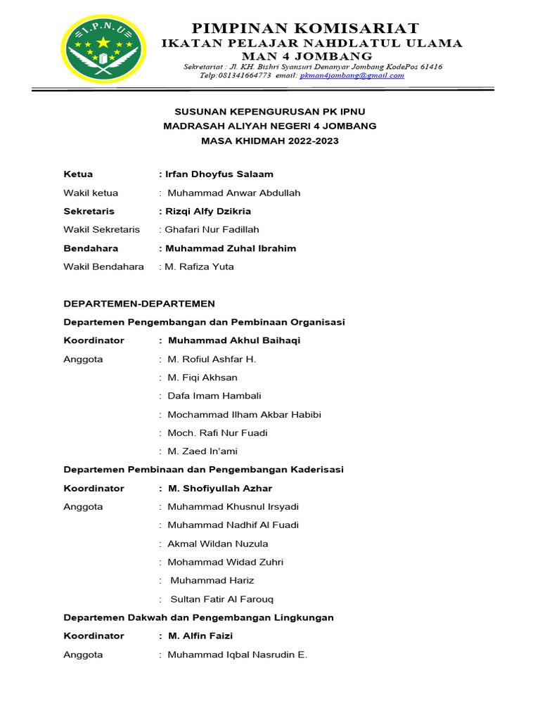 Susunan Pengurus IPNU | PDF | Karier & Perkembangan