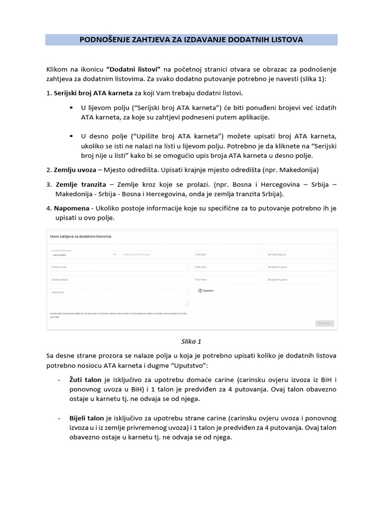 Uputstvo Za Podnosenje Zahtjeva Za Izdavanje Dodatnih Listova | PDF