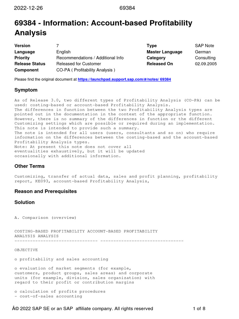 Information: Account-Based Profitability Analysis: Symptom | PDF