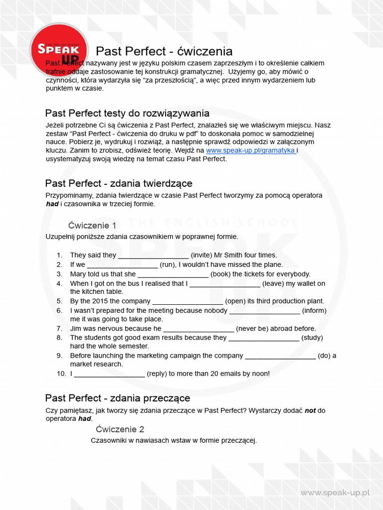 Past Perfect Cwiczenia ZOSIA | PDF