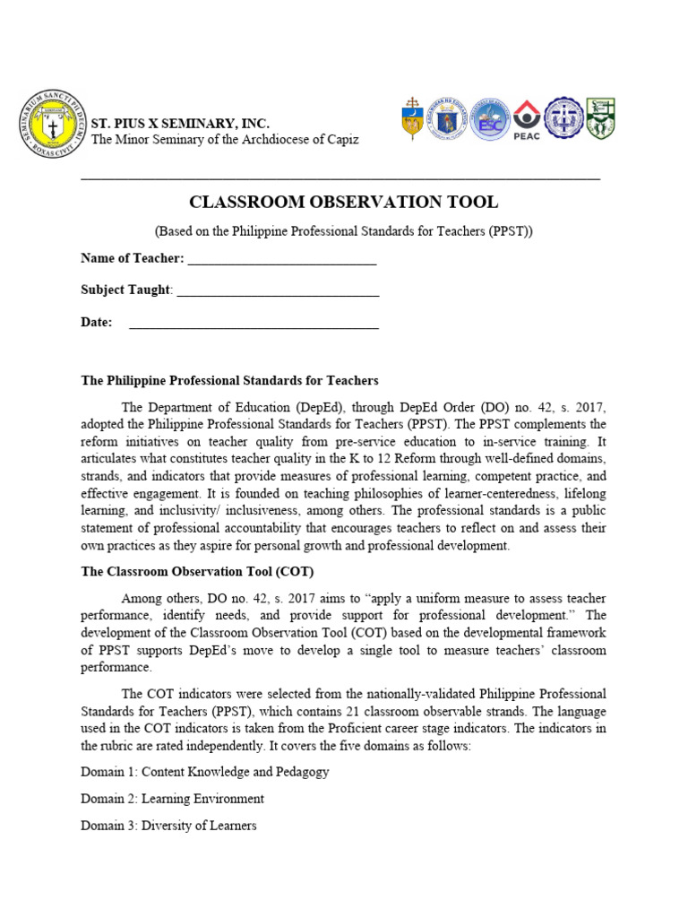 PPST-Based Classroom Observation Tool | PDF | Learning | Educational ...
