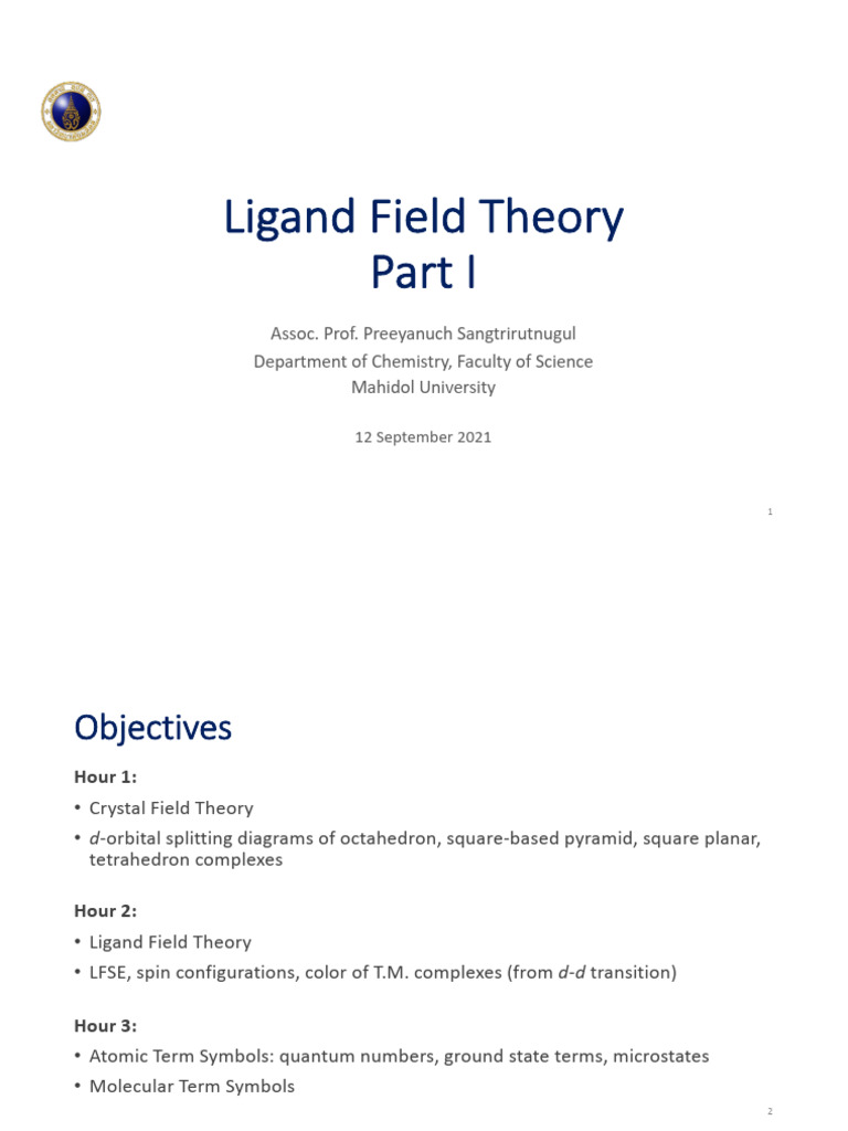 Lecture Notes - Ligand Field Theory Part I | PDF | Coordination Complex ...
