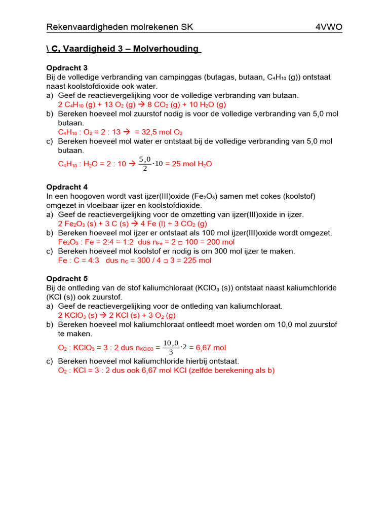 Oefenen Met Molrekenen (Vaardigheid 3 - Molverhouding) - Incl ...