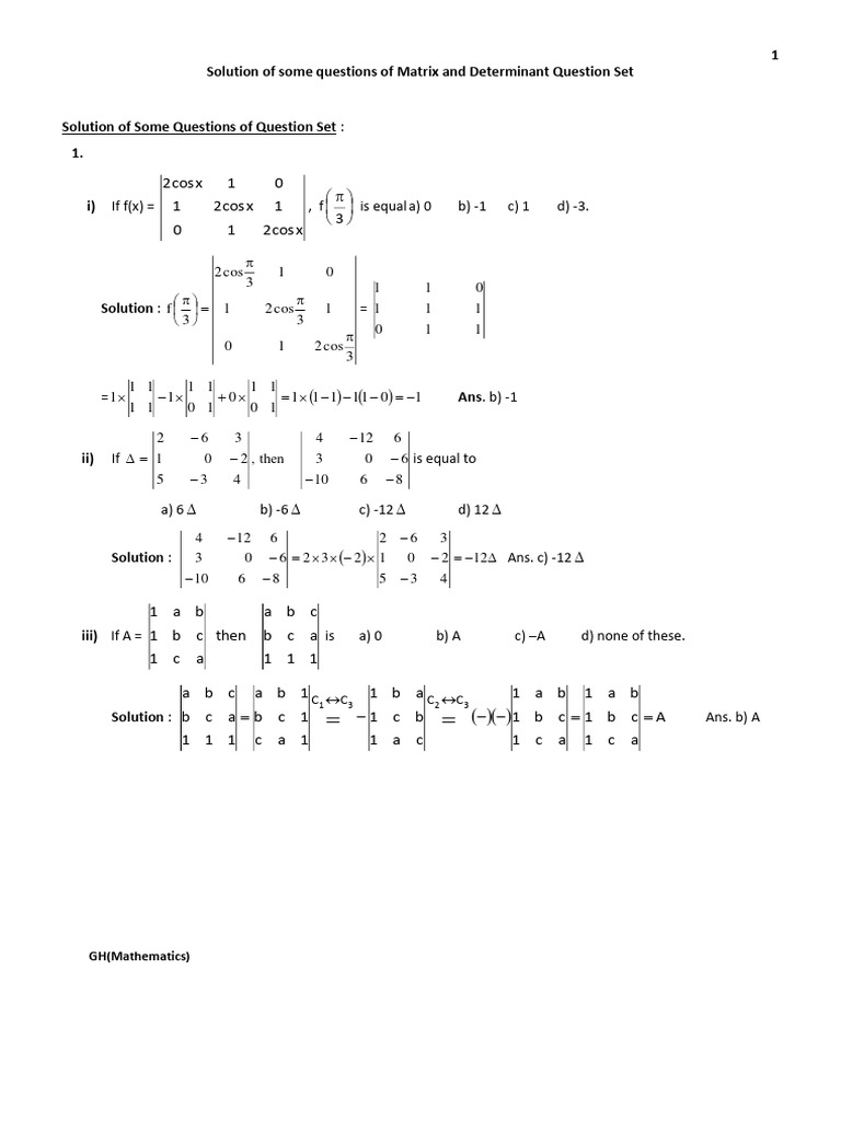 Matrix & Determinant (Solution of Some Questions) | PDF | Determinant | Operator Theory