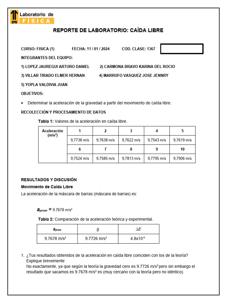 Reporte Lab Fisi1 s02 CL (1) Grupo 7 | PDF | Velocidad | Péndulo