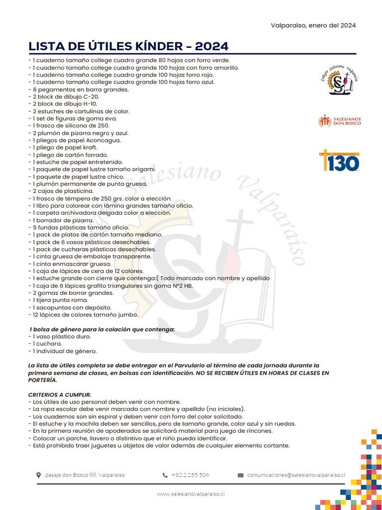 Lista Utiles Kinder 2024 | PDF | Materiales de Conservación y ...