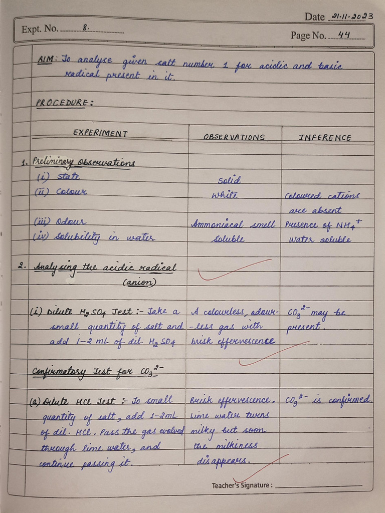 Salt Analysis (Experiment 8 & 9) | PDF