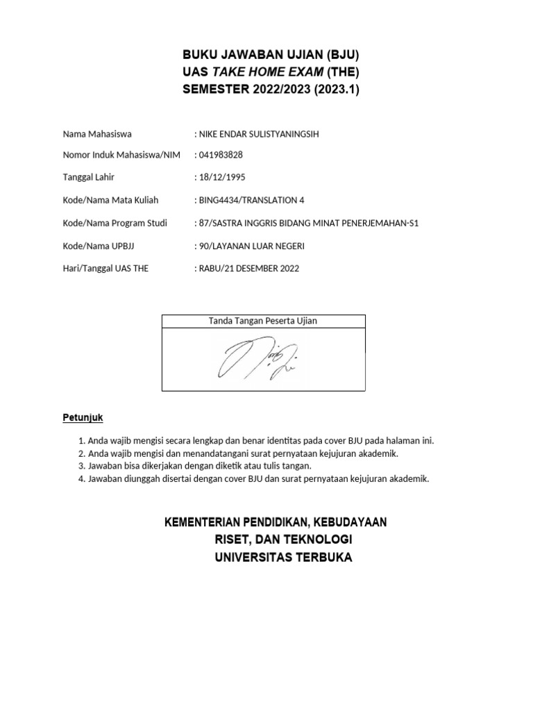 Contoh Pengisian BJU | PDF