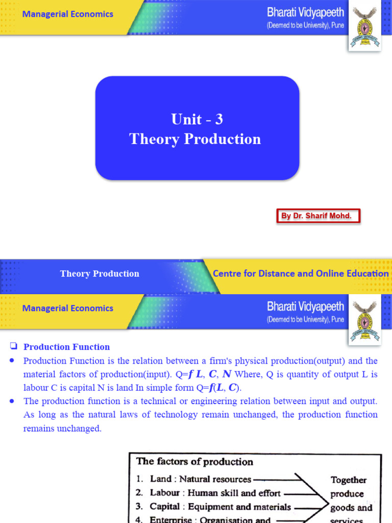 Unit - 3 | PDF | Production Function | Economics
