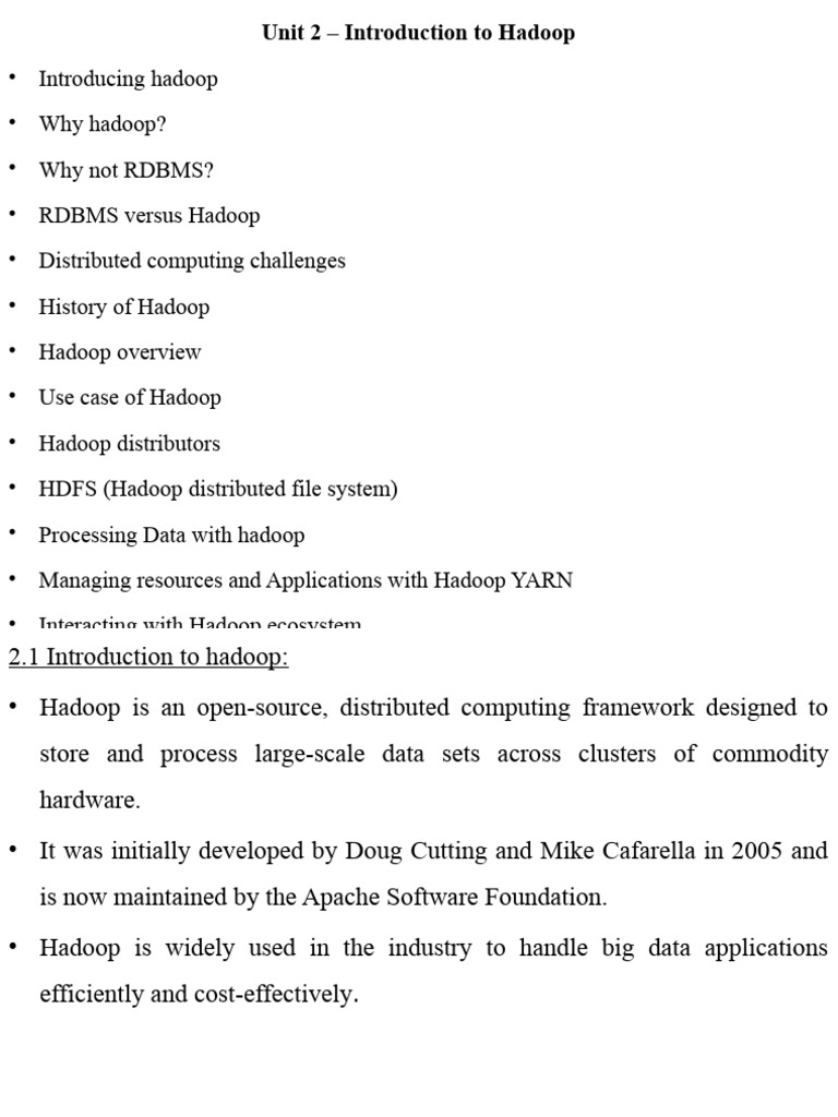 Unit 2 - Intro To Hadoop | PDF