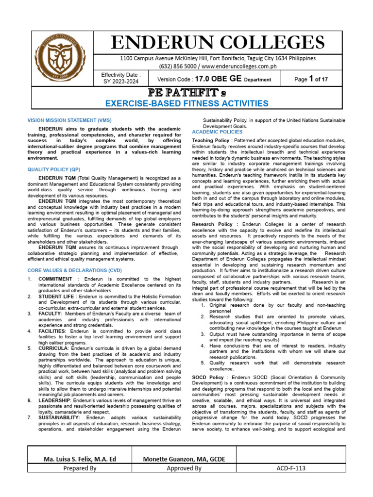 Pe Pathfit 2 Exercise-Based Fitness Activities v. 17 | PDF | Physical ...