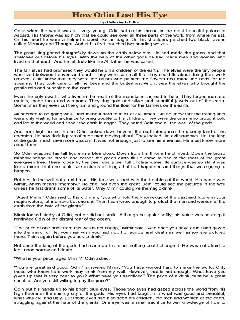 How Odin Lost His Eye | PDF | Odin