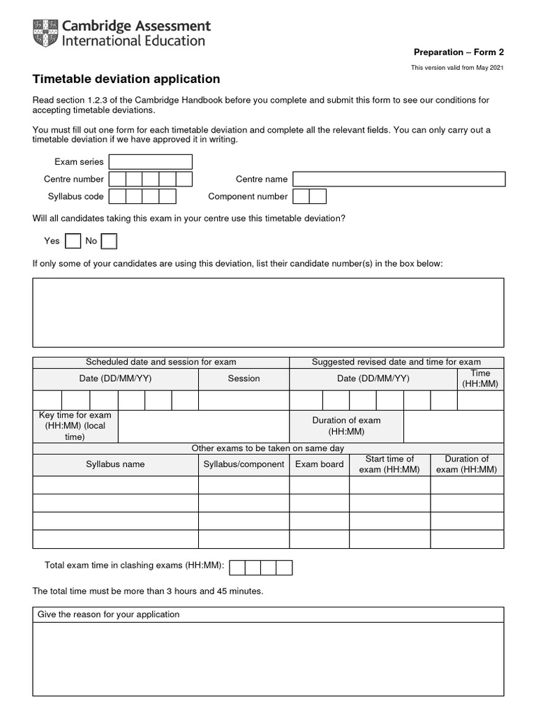 Timetable Deviation Preparation Form 2 | PDF
