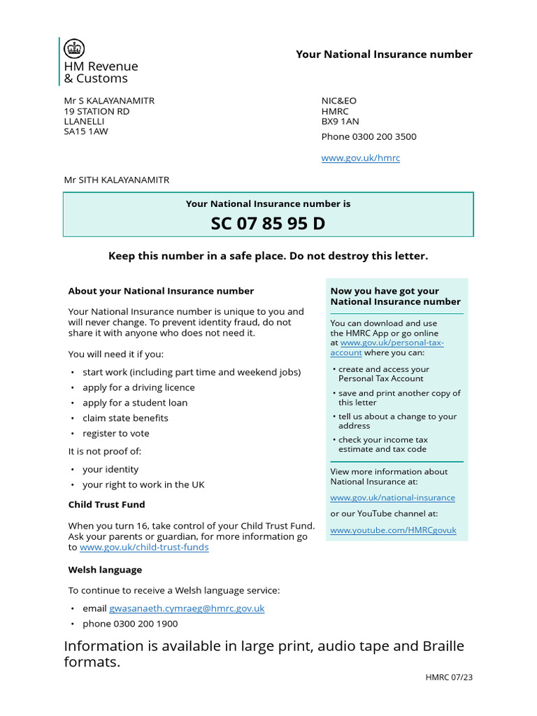 HM Revenue & Customs: Your National Insurance Number | PDF | Economies ...