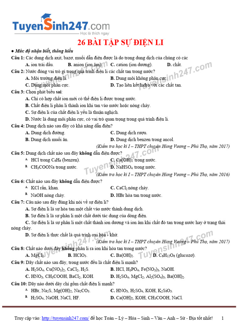 26 Bai Tap Su Dien Li Co Dap An | PDF